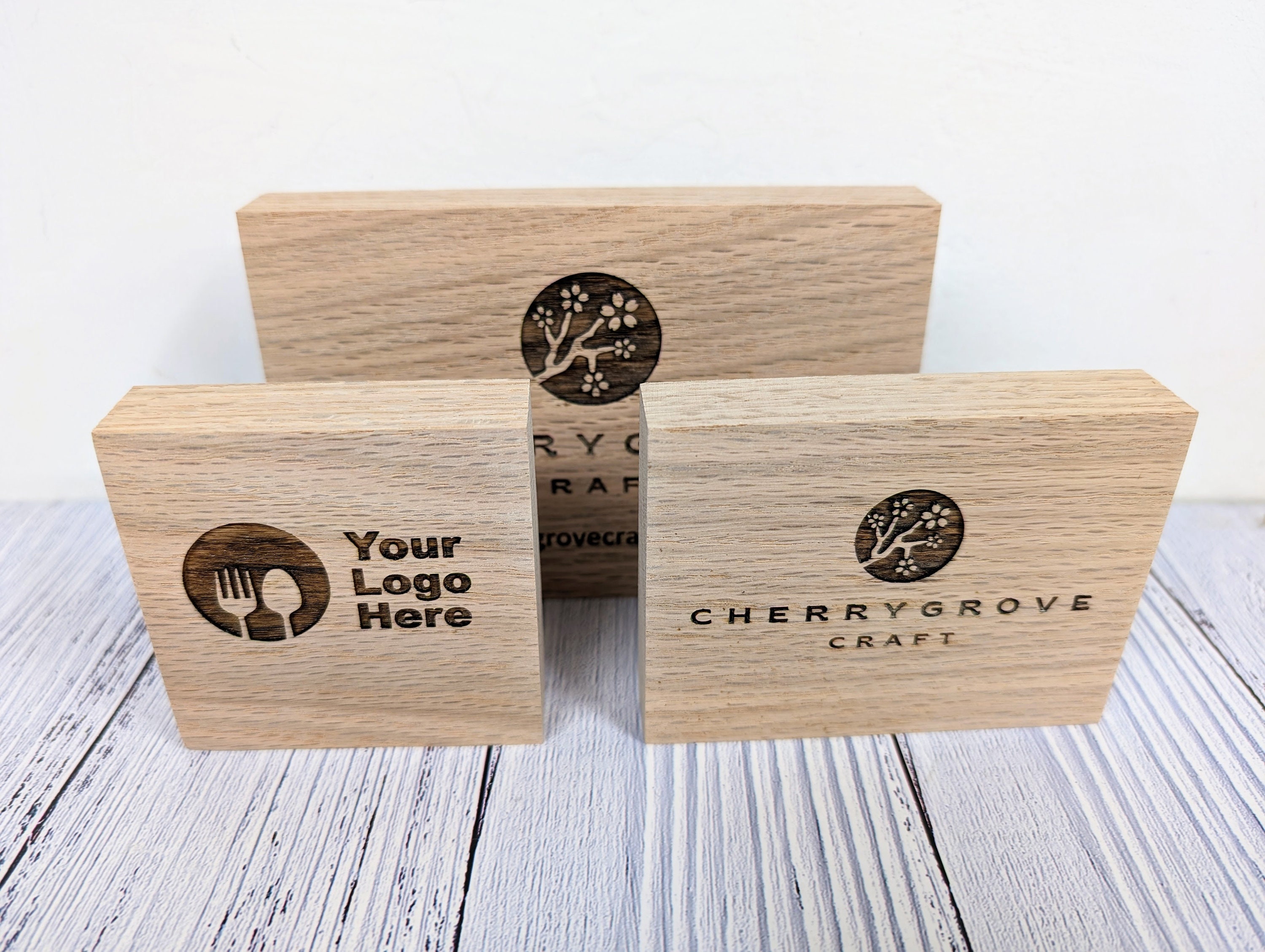 Custom Logo Engraved Solid Oak Block: Personalised Freestanding Sign - Etsy