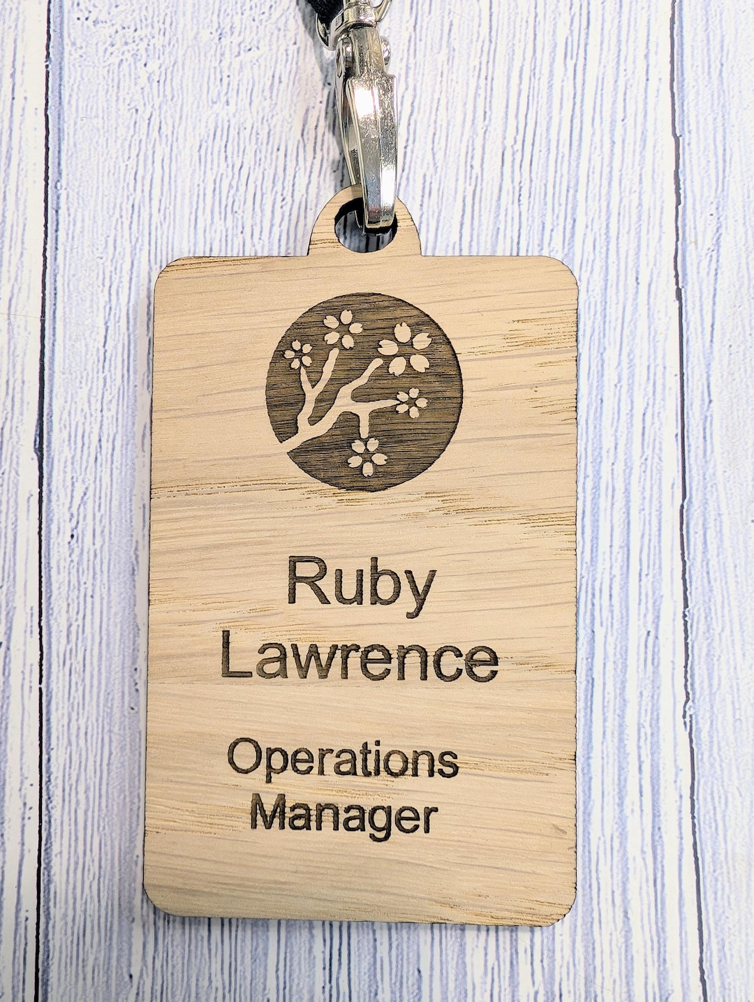Wooden Name Badges With Lanyards, Personalised Oak Eco Staff Name ...