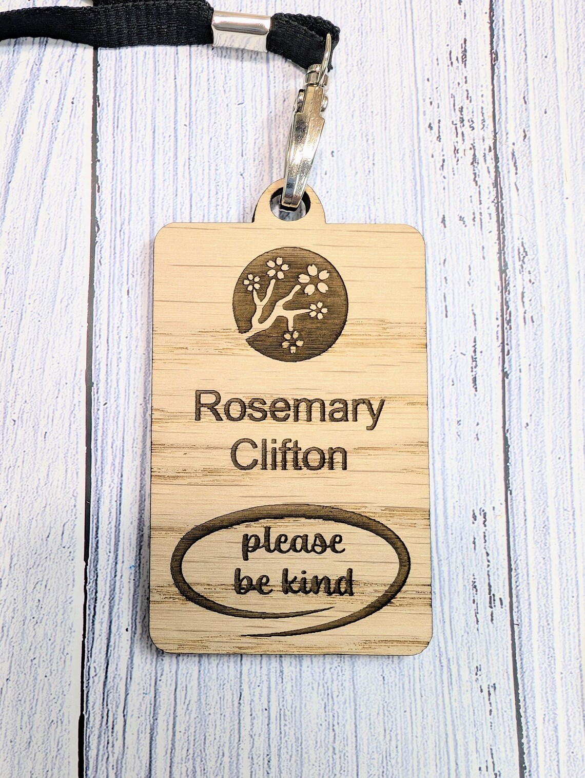 Personalised Oak Staff Name Badge With Eco Lanyard - Etsy