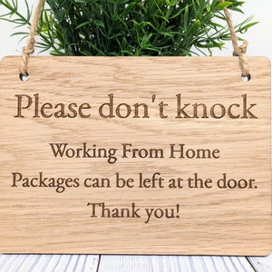 Working From Home, Wooden Sign | Oak Veneer | Door Sign | No Knocking ...