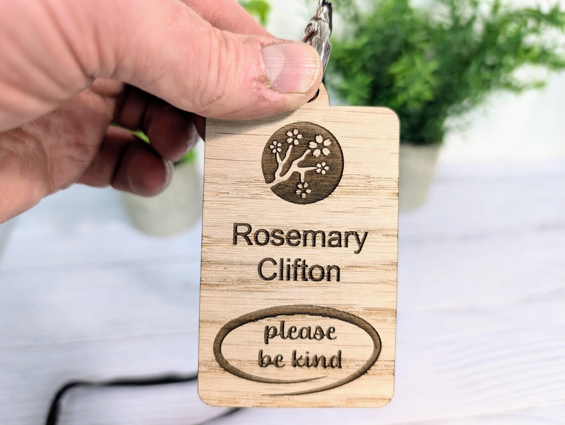 Personalised Oak Staff Name Badge With Eco Lanyard - Etsy