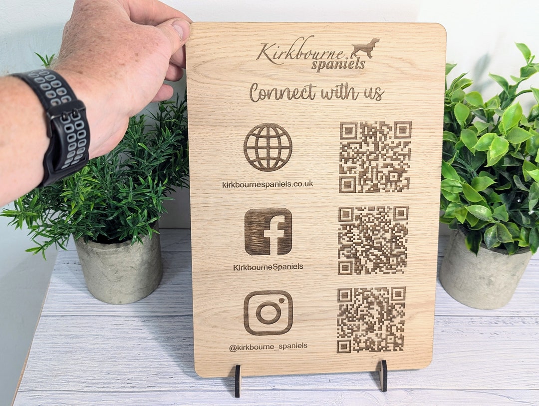 Handmade Wooden Social Media Sign | Custom QR Codes for Website ...
