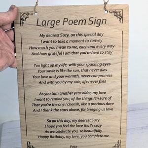 A4 Personalised Wooden Poem Sign - Custom Engraved, Ideal for Longer ...