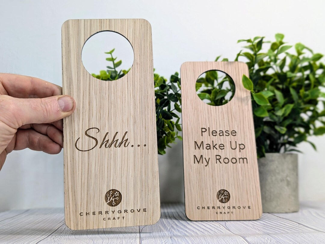 Personalised Wooden Door Hanger – "shhh..." and "please Make up My Room ...
