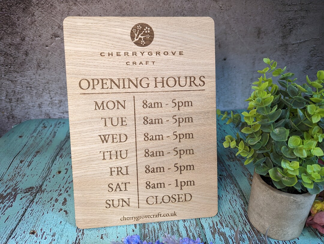Personalised "opening Hours" Wooden Sign With Optional Stand ...