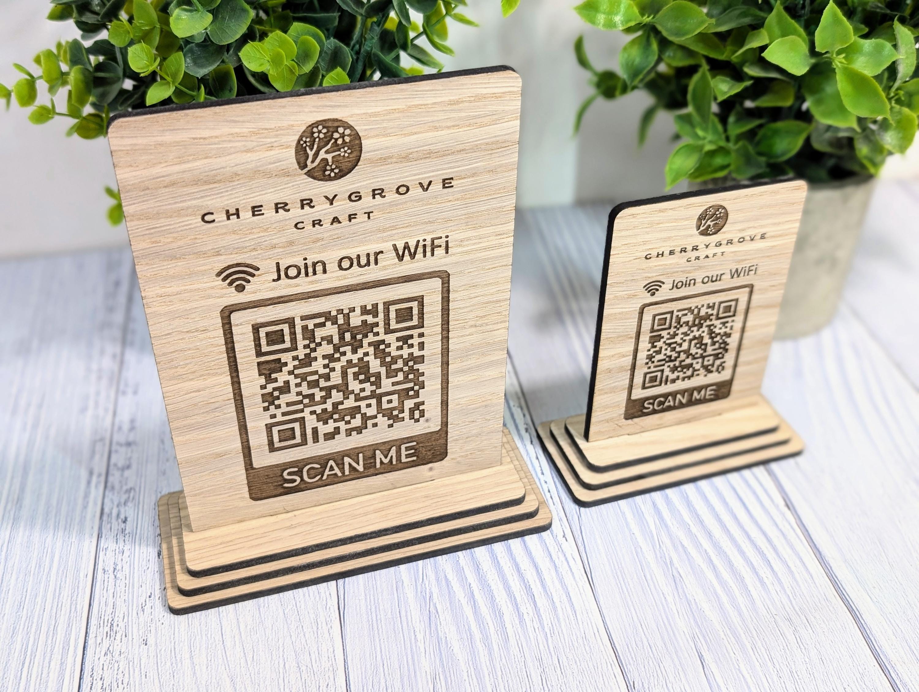 Wooden Wifi QR Code Sign + Logo, Eco-friendly Custom Internet Password ...