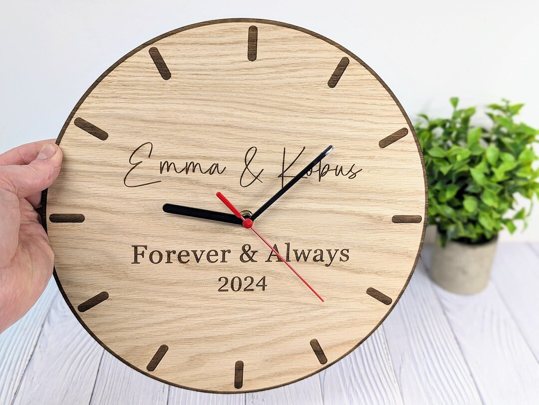 Personalised Wooden Wedding Clock, Eco-friendly Oak Gift, 5th ...