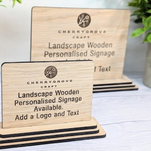 Personalised Wooden Table Signs - Custom Text, Logo, Freestanding ...