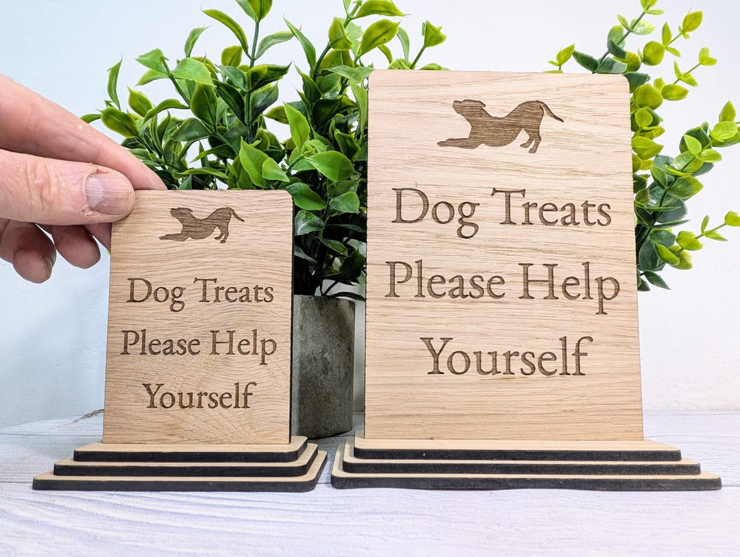 Dog Treats Sign – Freestanding Wooden Pet Treat Station, Cute Engraved ...
