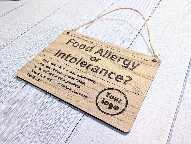 Custom Food Allergy Sign – Oak Safety Notice for Menus or Counters ...