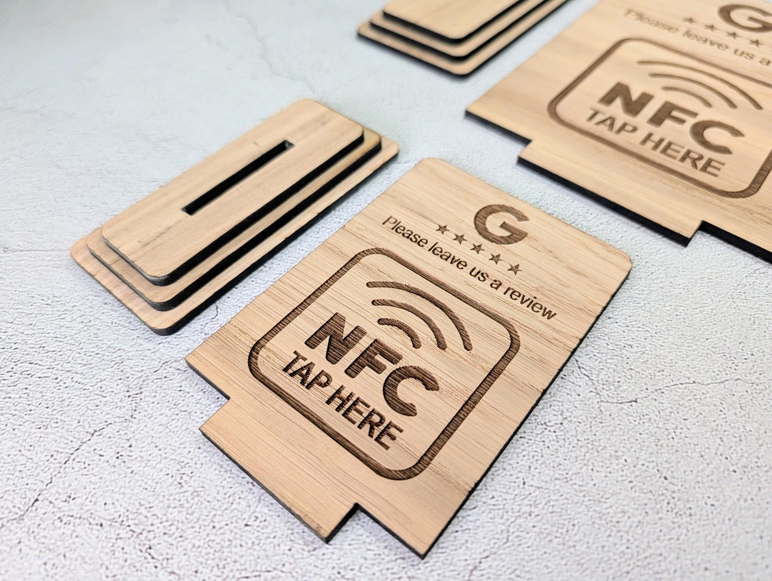 NFC Google Review Sign – Oak Veneered Business Review Display, Tap to ...