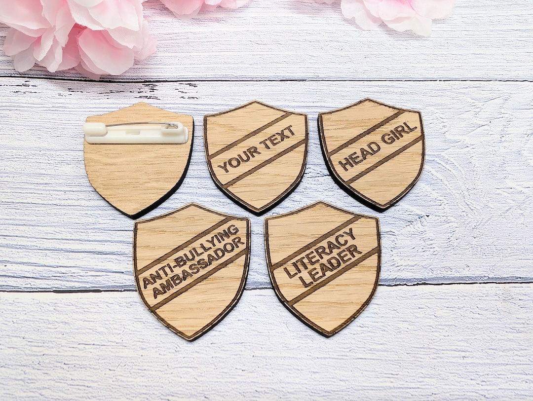 Small School Achievement Badges - 40x48mm - Oak Veneered MDF - Custom ...