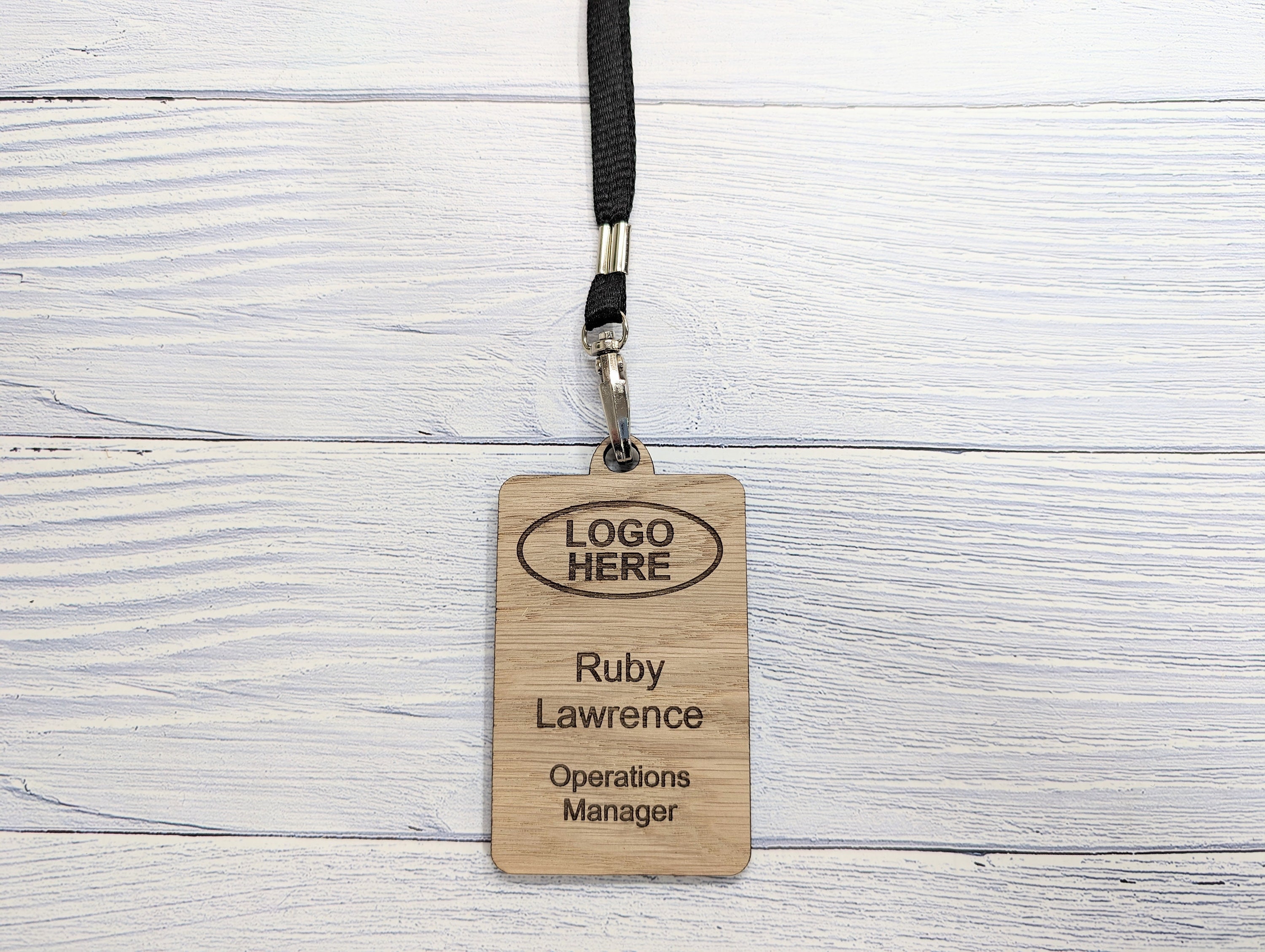 Wooden Name Badges With Lanyards, Personalised Oak Eco Staff Name ...