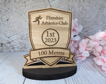 Engraved Wooden MAN RUNNING Trophy Award With Logo & Wording for ...