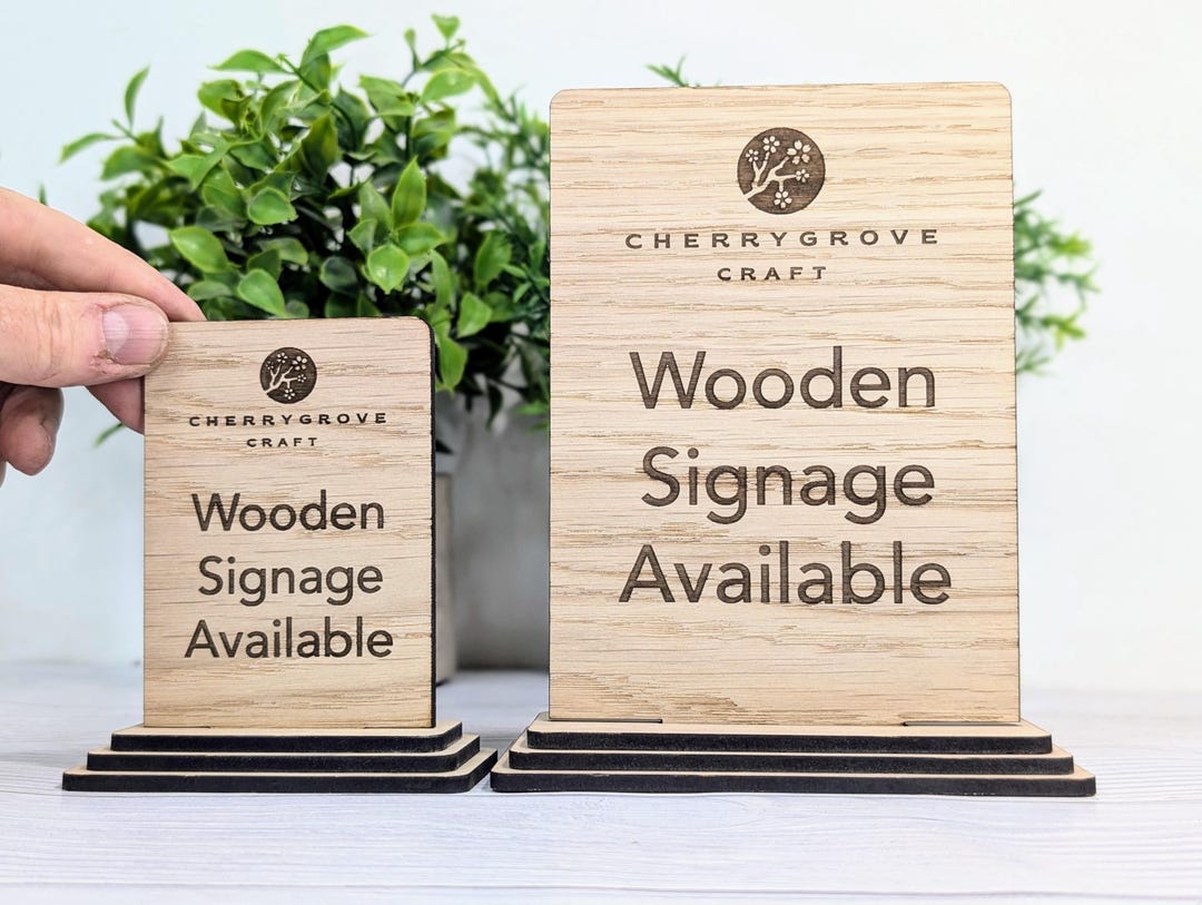 Personalised Wooden Table Signs, Custom Text, Logo, Freestanding With ...
