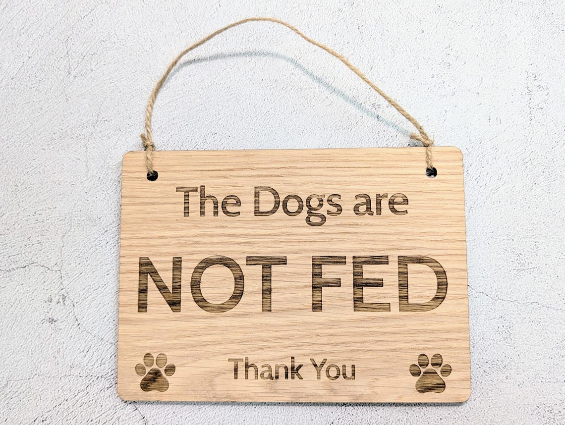 Double-sided Dog Feeding Sign – Personalised Oak Veneer Hanging Plaque ...