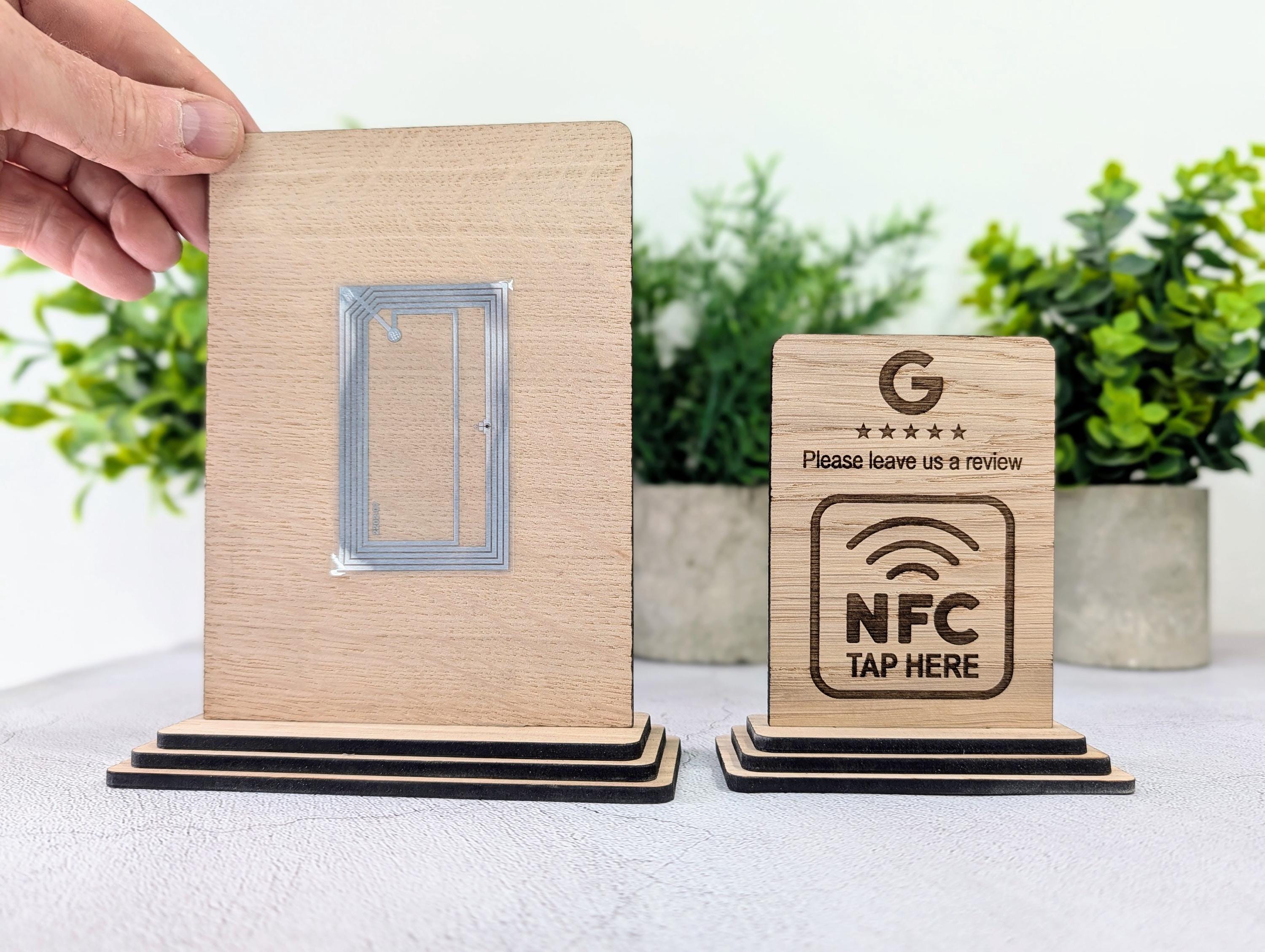NFC Google Review Sign – Oak Veneered Business Review Display, Tap to ...