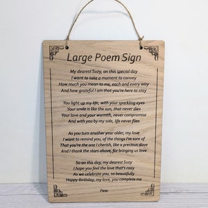 A4 Personalised Wooden Poem Sign - Custom Engraved, Ideal for Longer ...
