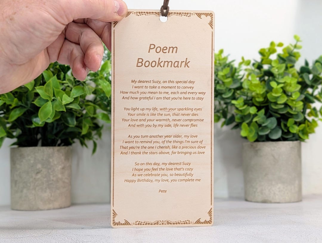 Personalised Poem Bookmark – Engraved Wooden Bookmark, Custom Message ...