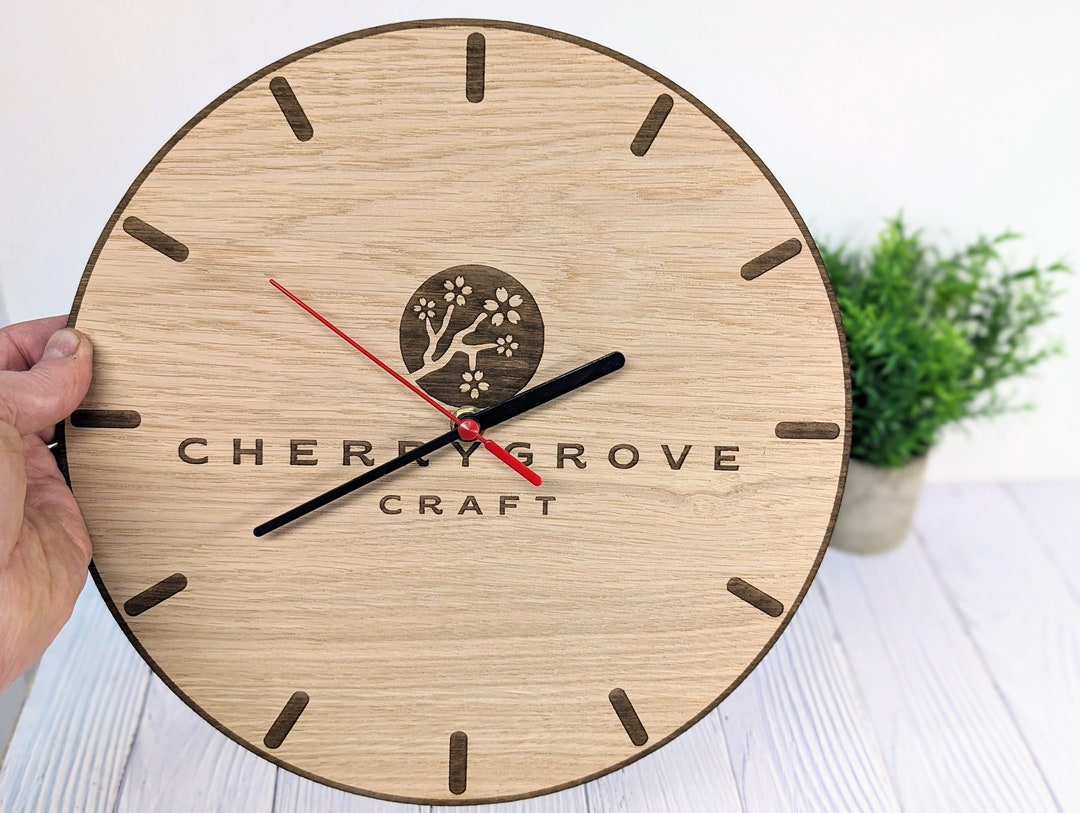 Personalised Wooden Logo Wall Clock - Custom Engraved Branded Timepiece ...