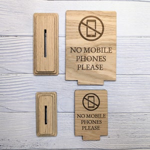 Freestanding "no Mobile Phones Please" Wooden Table Sign, Oak Finish ...