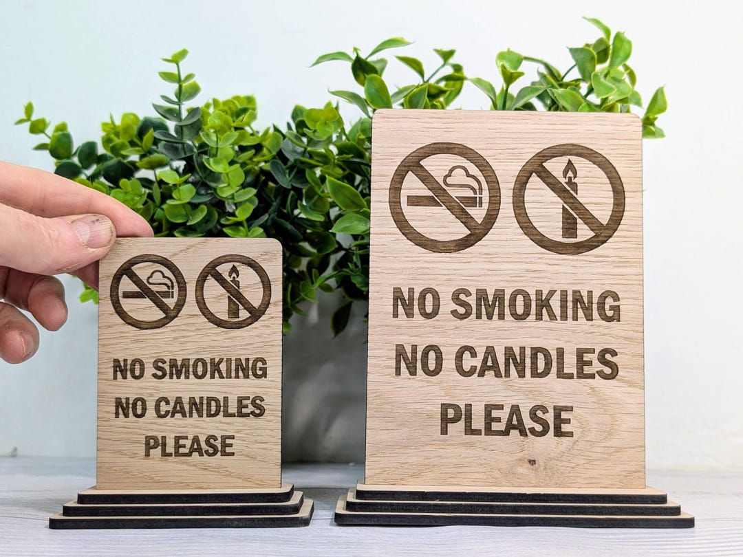Wooden No Smoking No Candles Sign – Freestanding Table Sign for Bnb and ...