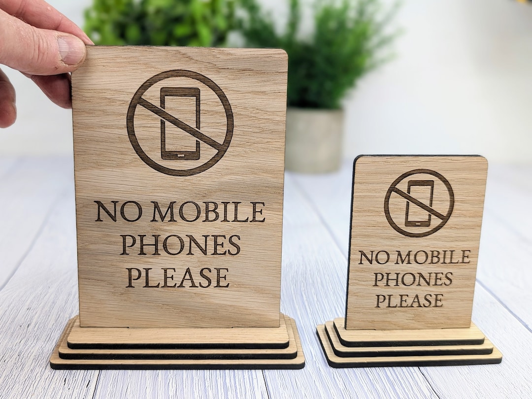 Freestanding "no Mobile Phones Please" Wooden Table Sign, Oak Finish ...