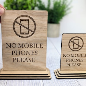 Freestanding "no Mobile Phones Please" Wooden Table Sign, Oak Finish ...