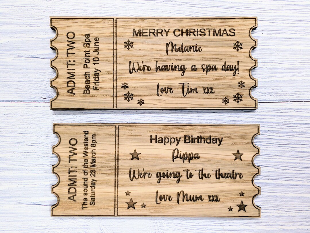Personalised Magic Ticket - Custom Gift Experience Ticket in Oak Veneer ...