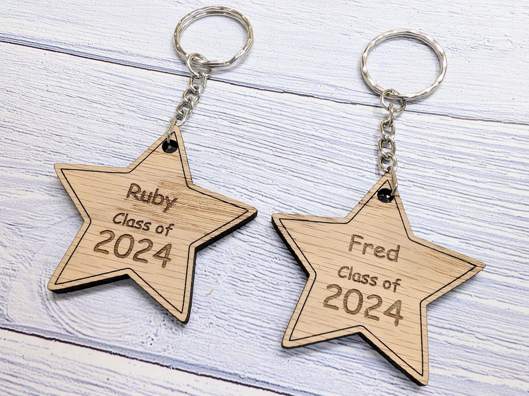Custom Engraved Wooden Keyring - Personalised Student Gift for End of ...