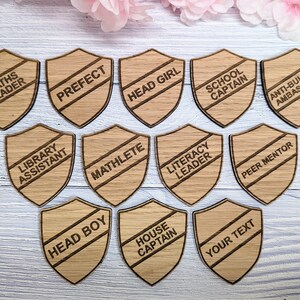 School Achievement Badges - 55x65mm - Oak Veneered MDF - Pin or Pin ...