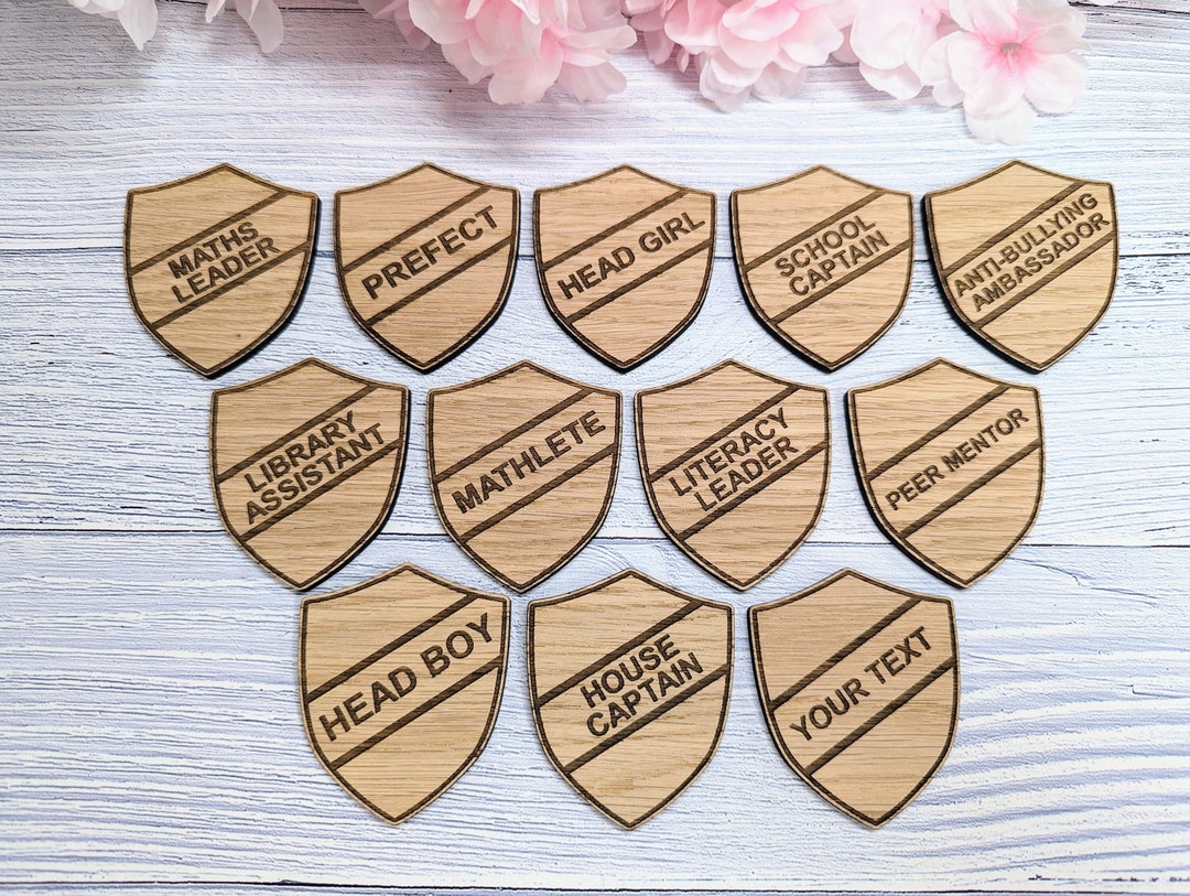 School Achievement Badges - 55x65mm - Oak Veneered MDF - Pin or Pin ...