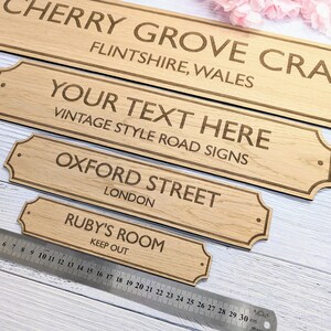 Retro British Street Name Sign - Personalised Oak Veneer, 4 Sizes ...