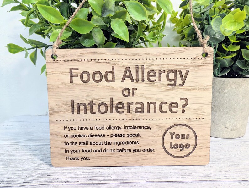 Custom Food Allergy Sign – Oak Safety Notice for Menus or Counters ...