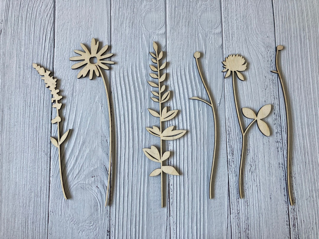 Wooden Flower Display, Set of 6 Unpainted, Plywood Flowers, Craft Gift ...