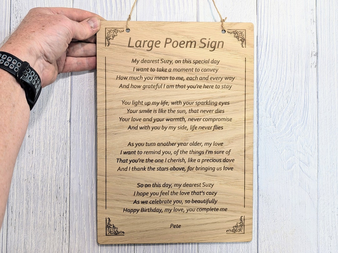 A4 Personalised Wooden Poem Sign - Custom Engraved, Ideal for Longer ...