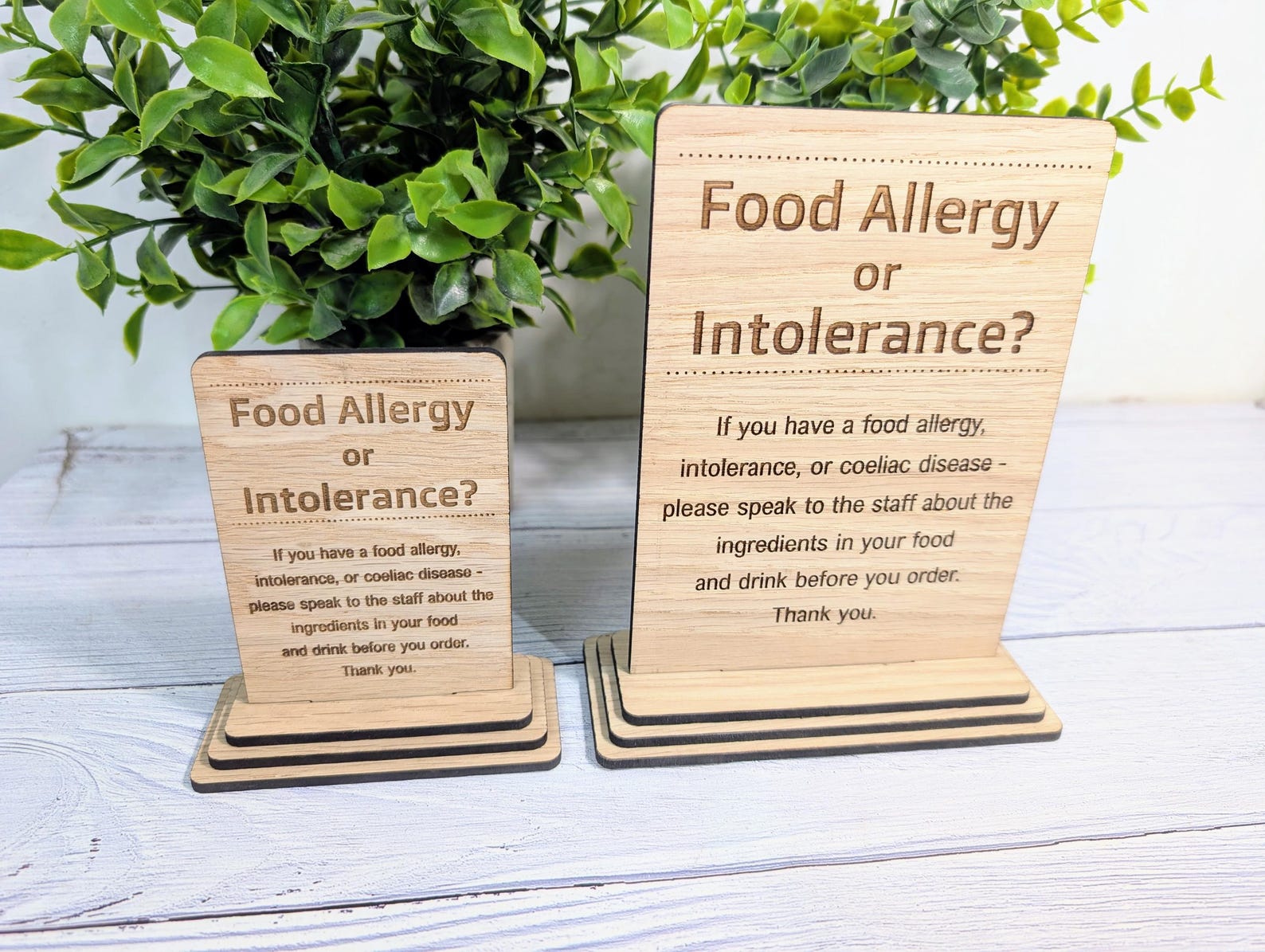 Personalised Wooden Food Allergy Sign – Freestanding Oak Café ...