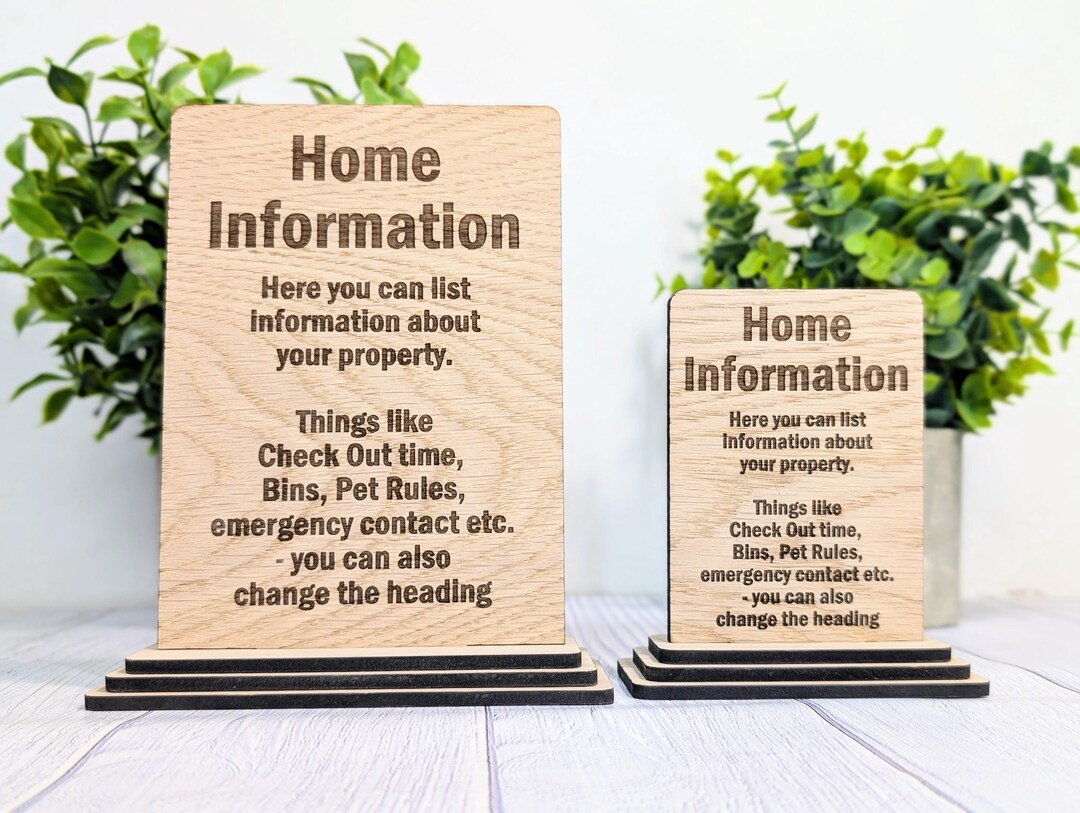 Personalised Wooden Home Information Sign – Perfect for Rental ...