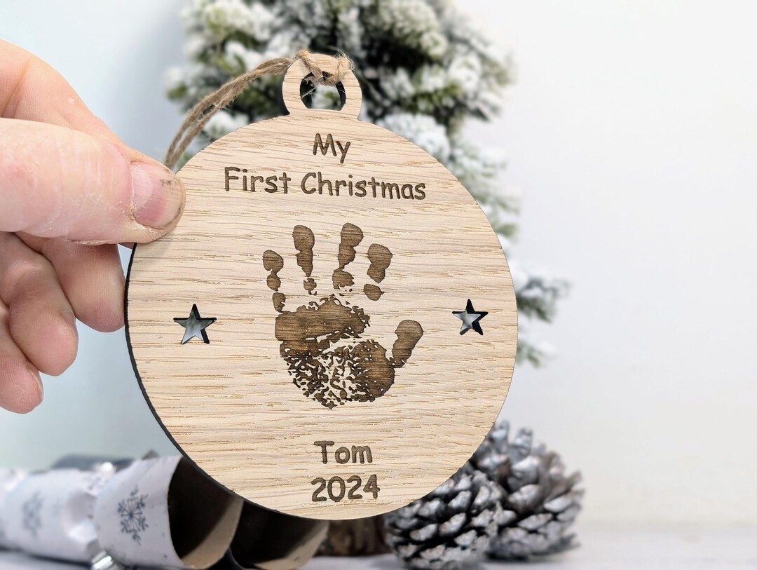 Personalised Oak Baby Handprint Bauble - Baby’s First Christmas ...