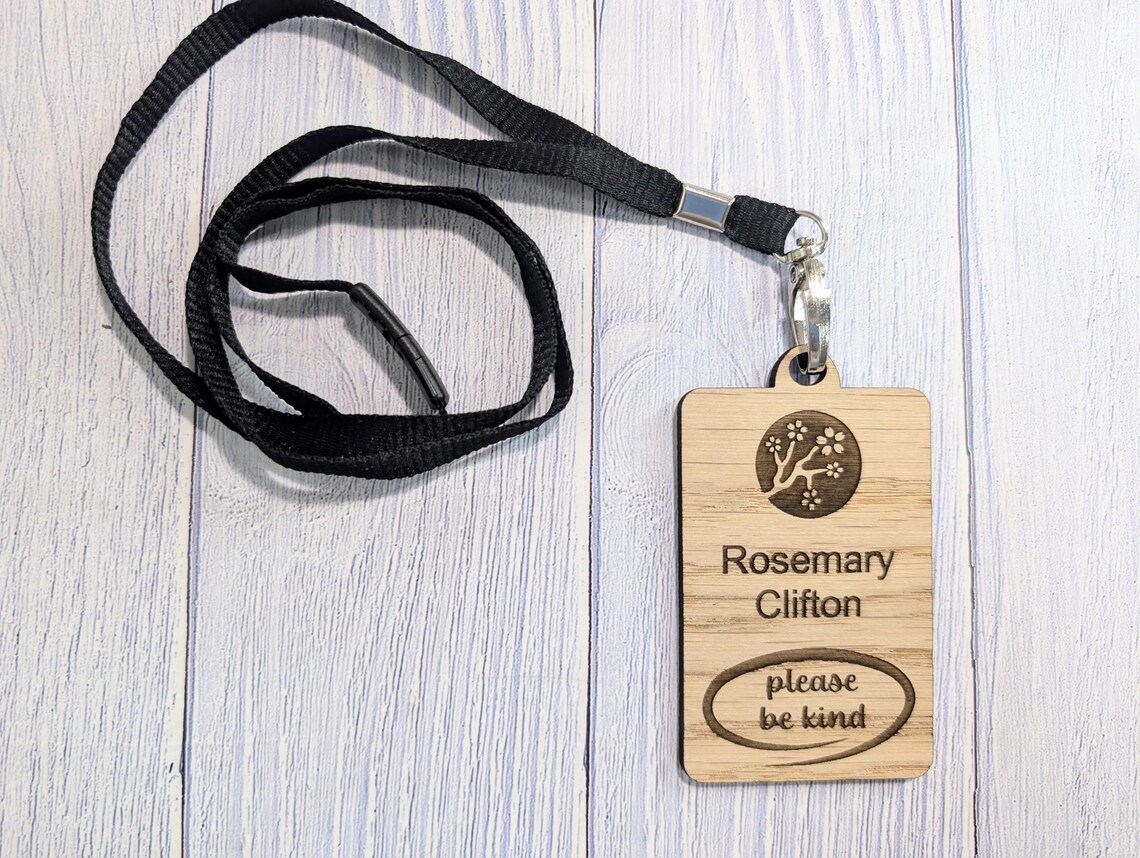 Personalised Oak Staff Name Badge With Eco Lanyard - Etsy