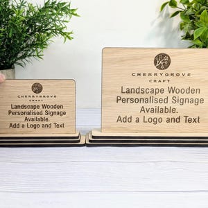 Personalised Wooden Table Signs - Custom Text, Logo, Freestanding ...