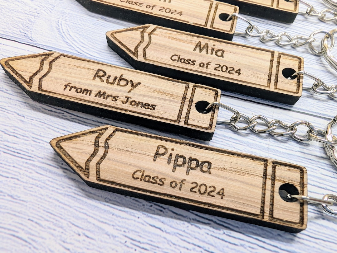 Personalised Student Pencil Keyrings, Oak School Key Chains, Students ...