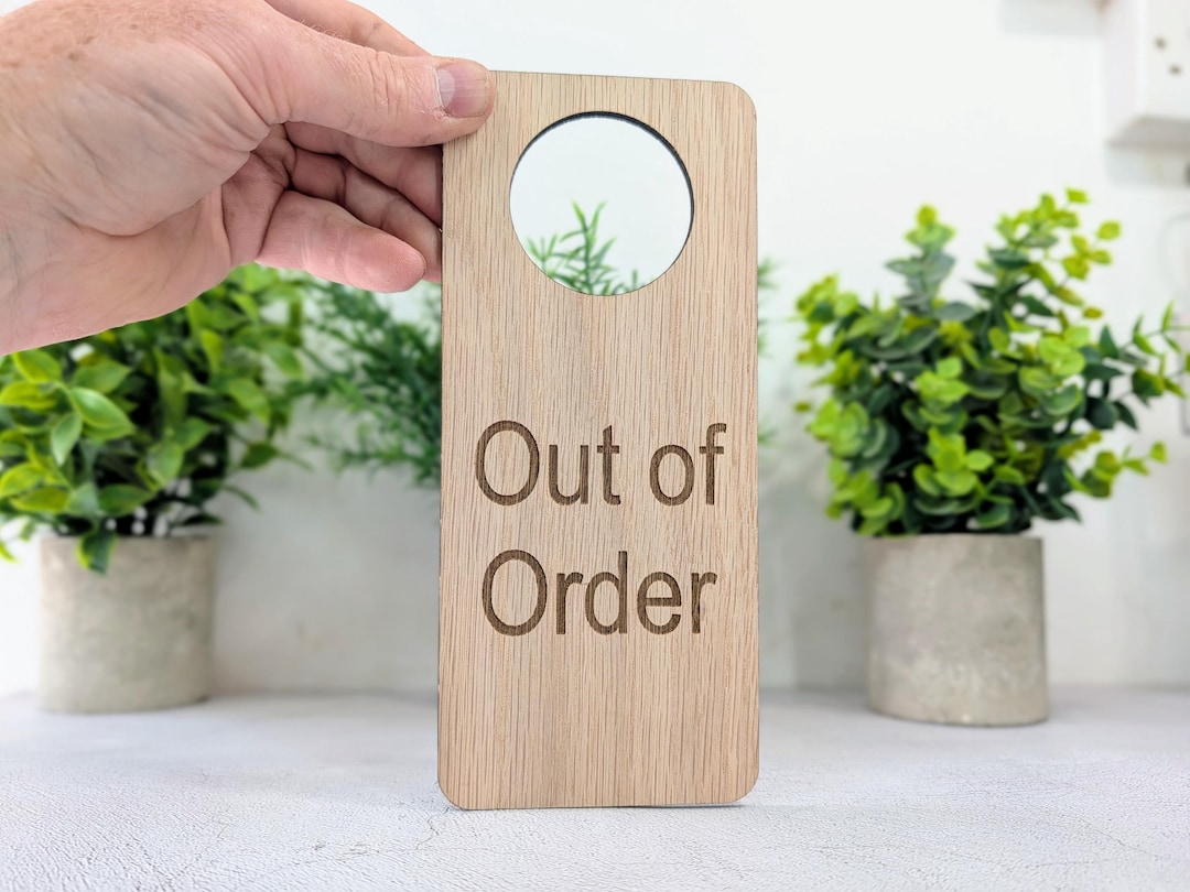 Out of Order Door Hanger – Oak Veneered Sign, Personalised Wooden Door ...
