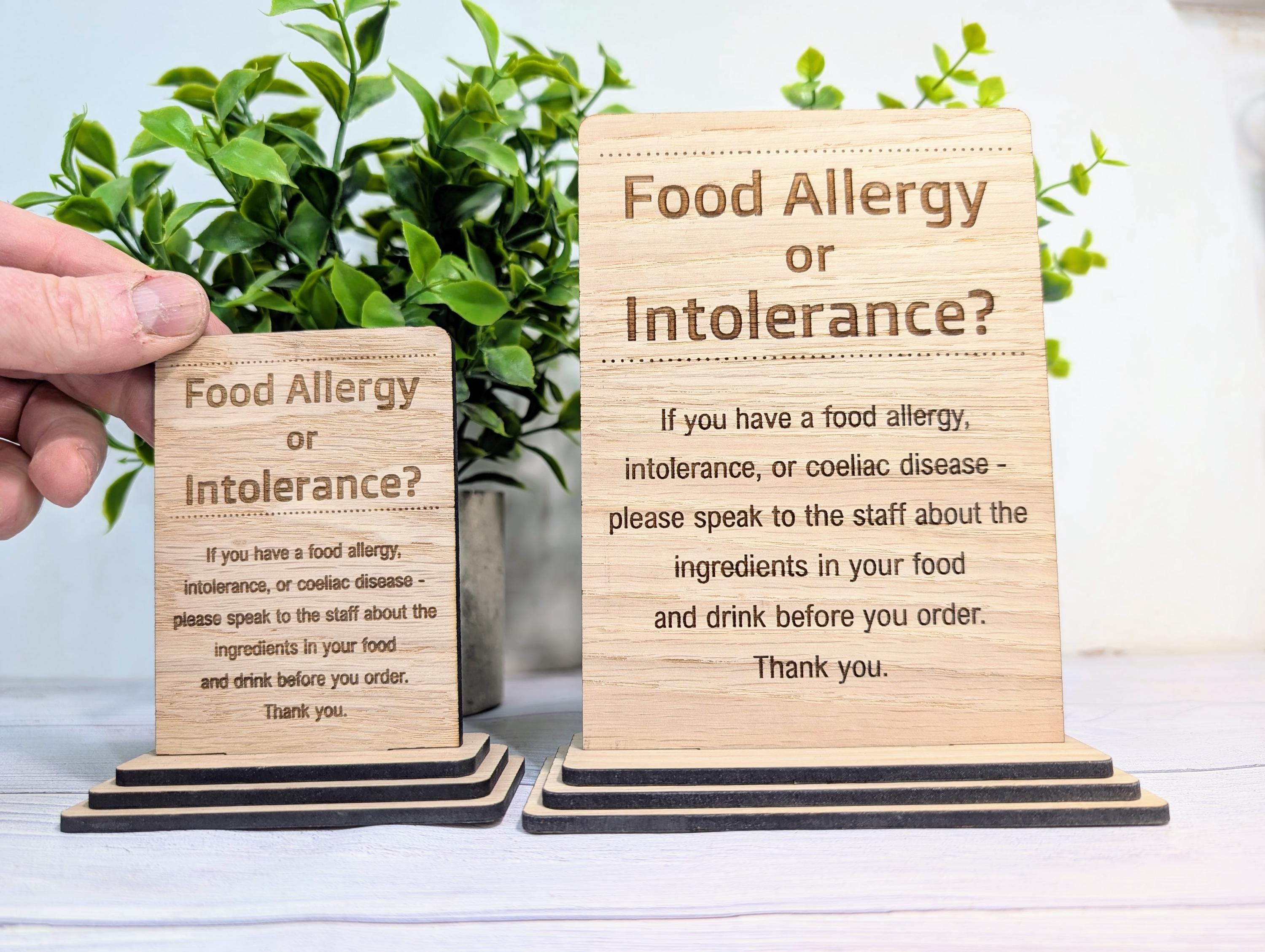 Personalised Wooden Food Allergy Sign – Freestanding Oak Café ...