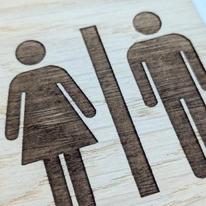 Wooden Toilet Sign Male Female | Engraved Oak | Bathroom Door Plaque in ...
