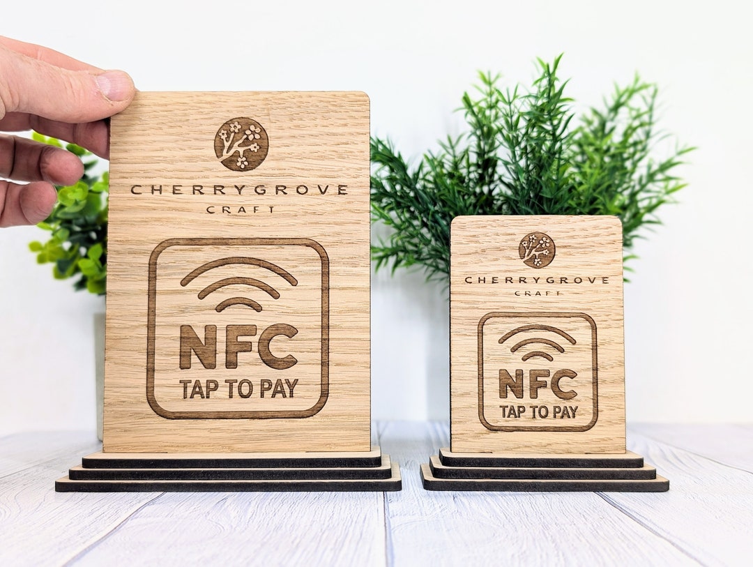 Custom NFC Tap to Pay Wooden Sign: Personalised Logo, Handmade - Etsy