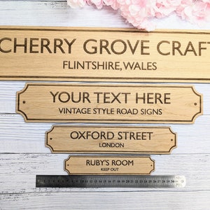 Retro British Street Name Sign - Personalised Oak Veneer, 4 Sizes ...