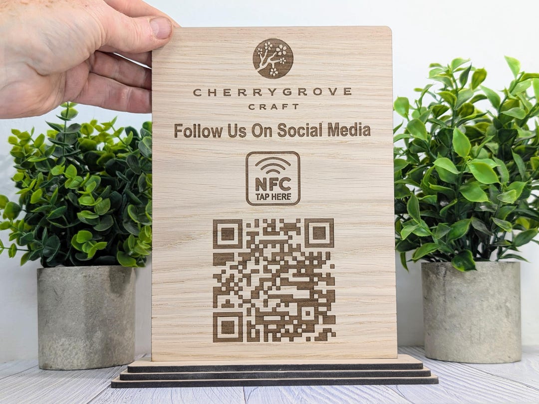 QR Code and NFC 'follow Us on Social Media' Custom XL Wooden Table Sign ...