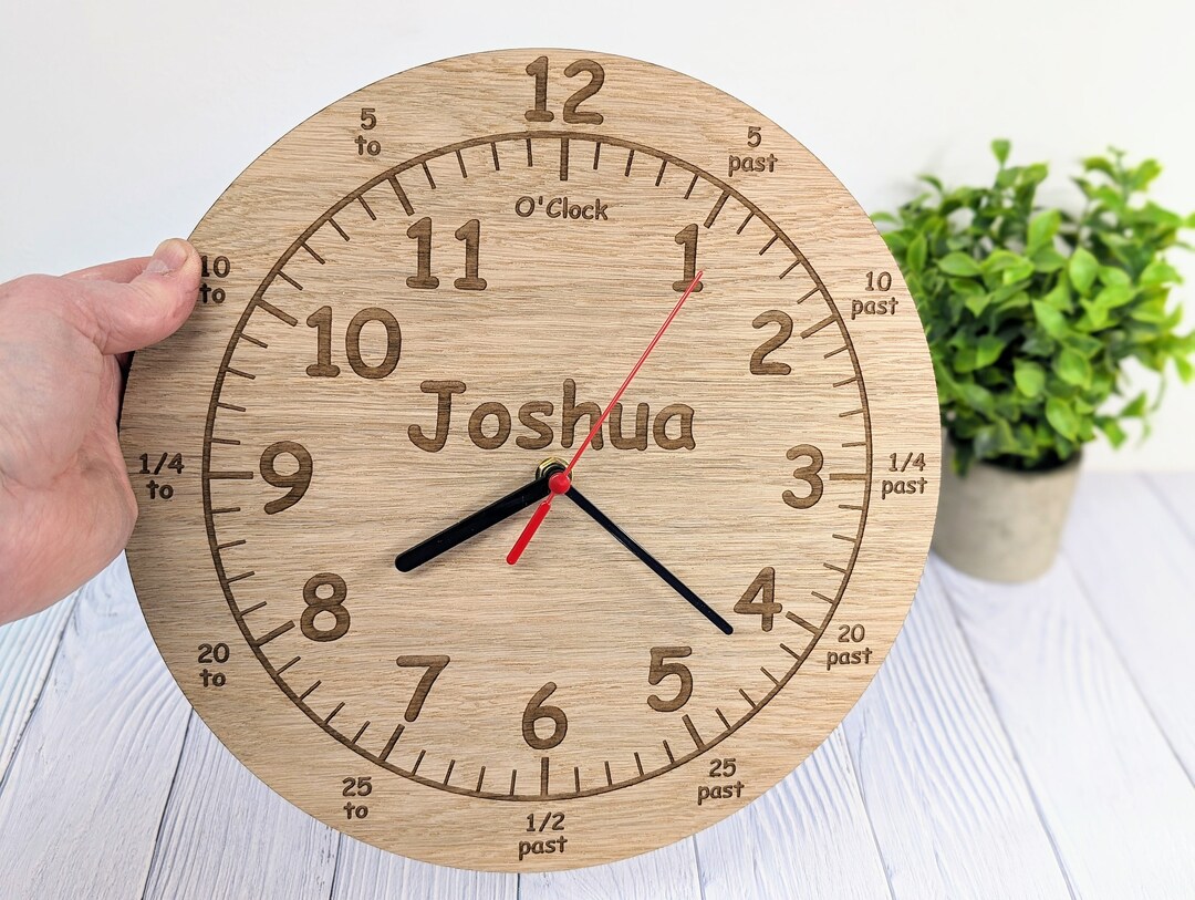 Personalised Wooden Time Teaching Clock, Learn to Tell Time With Custom ...