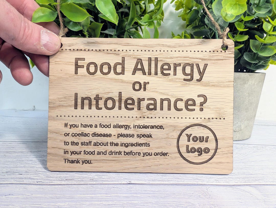 Custom Food Allergy Sign – Oak Safety Notice for Menus or Counters ...